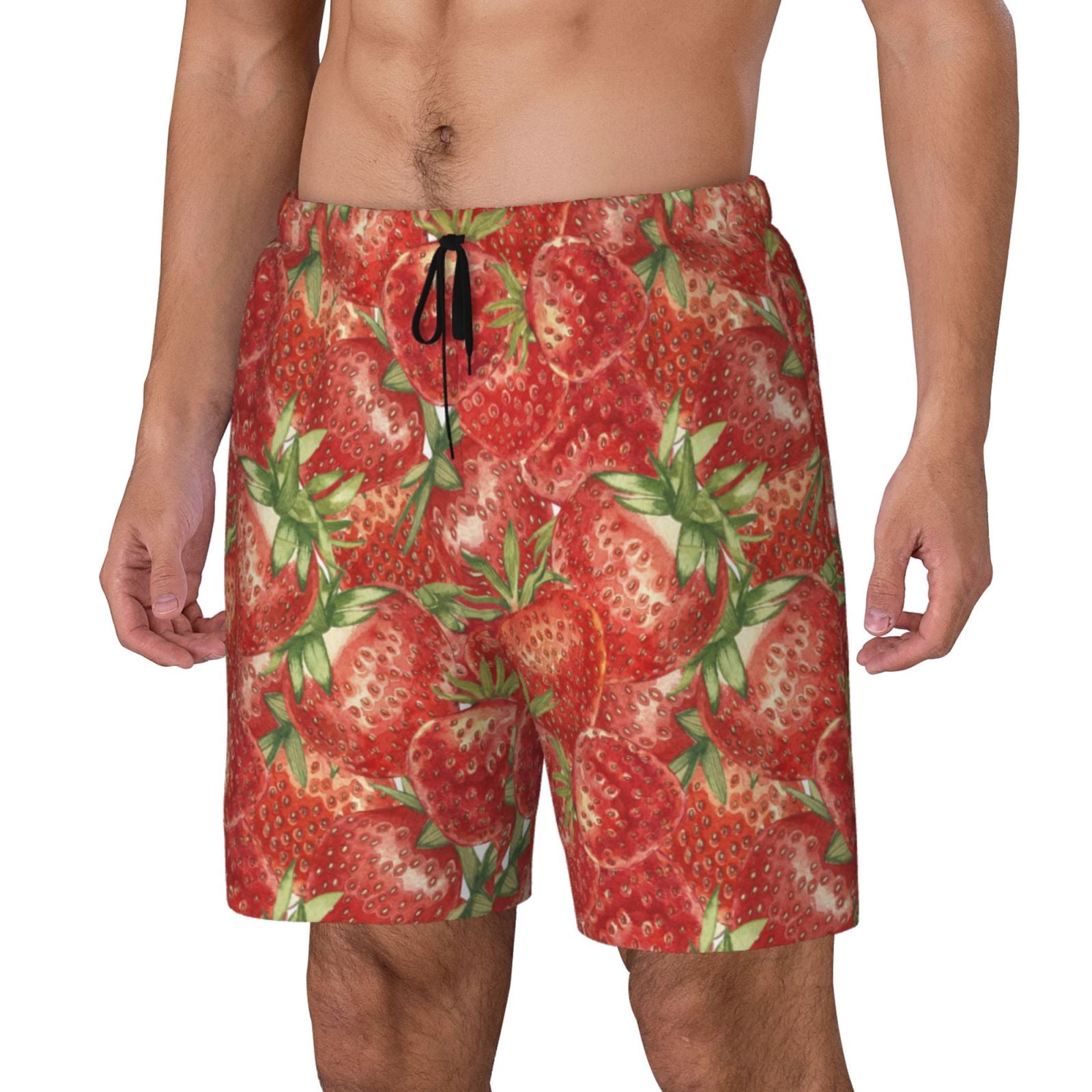 Cauagu Strawberry Print Mens Swim Trunks Quick Dry Board Shorts Swim ...