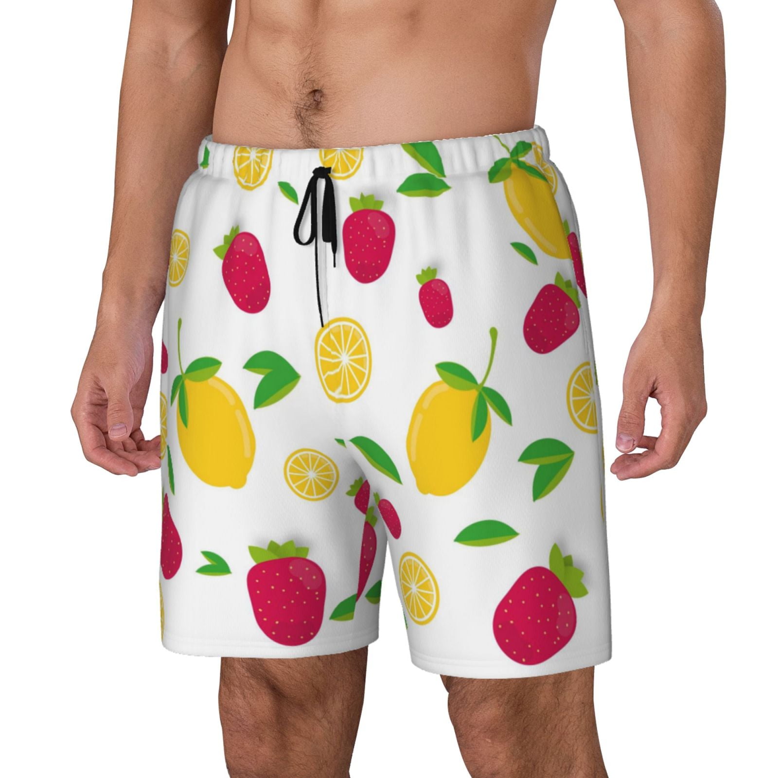 Cauagu Strawberry and Lemon Print Mens Swim Trunks Quick Dry Board ...