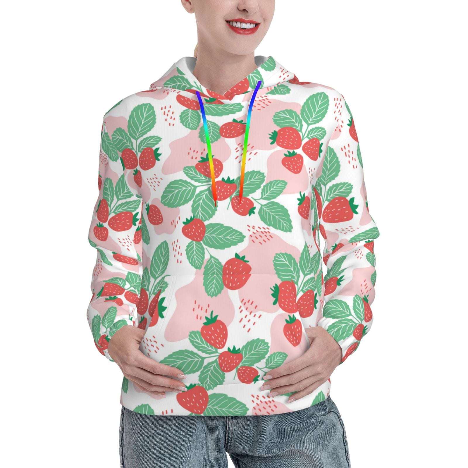 Cauagu Strawberry for Women's Hooded Sweatshirts Pullover Hoodie for Women Fall Workout Sweat ...