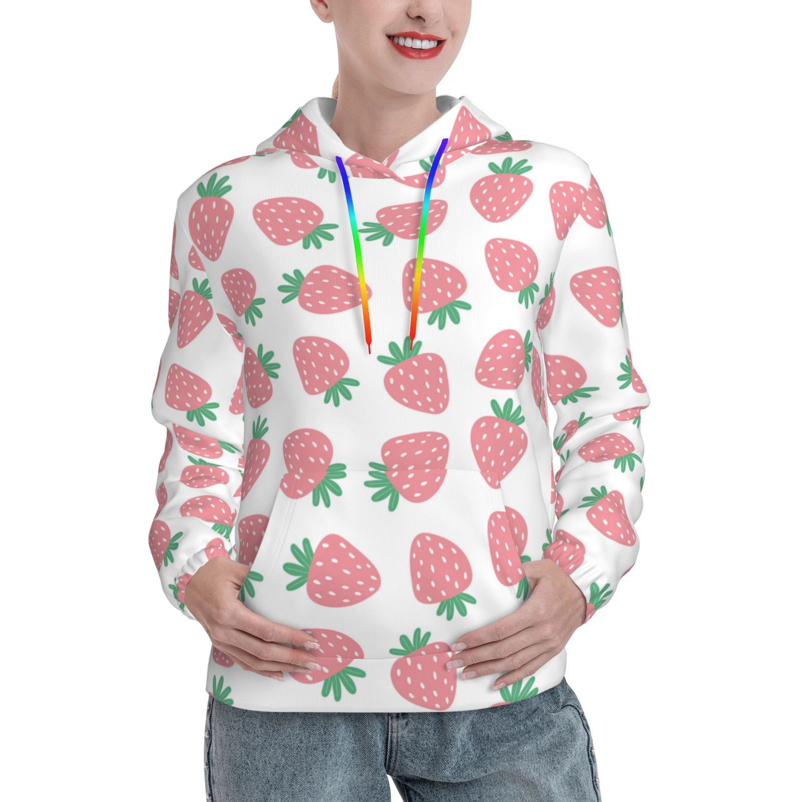 Cauagu Strawberry for Women's Hooded Sweatshirts Pullover Hoodie for Women Fall Workout Sweat ...