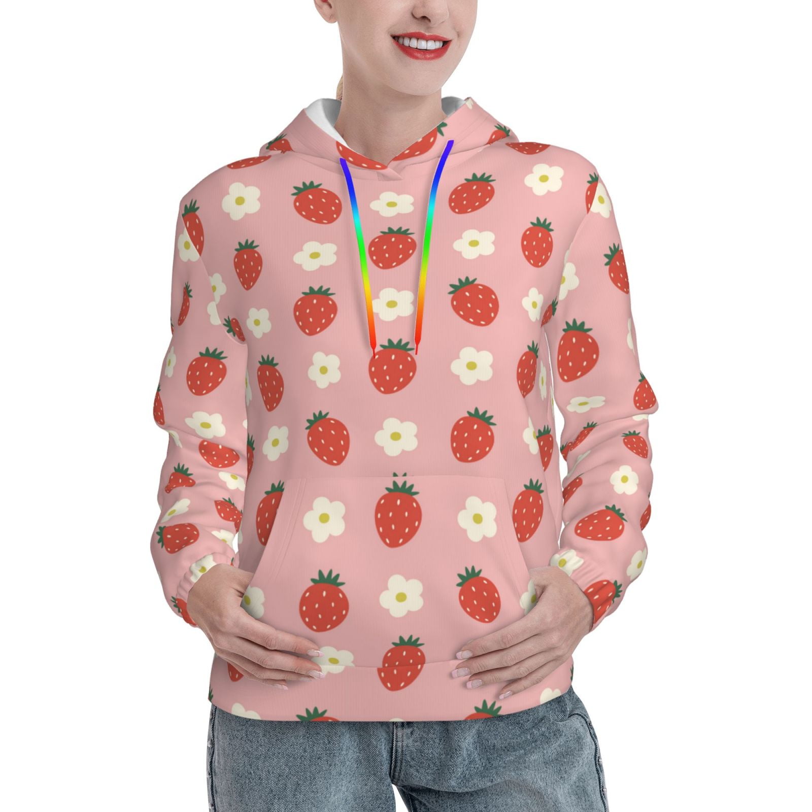 Cauagu Strawberry for Women's Hooded Sweatshirts Pullover Hoodie for Women Fall Workout Sweat ...