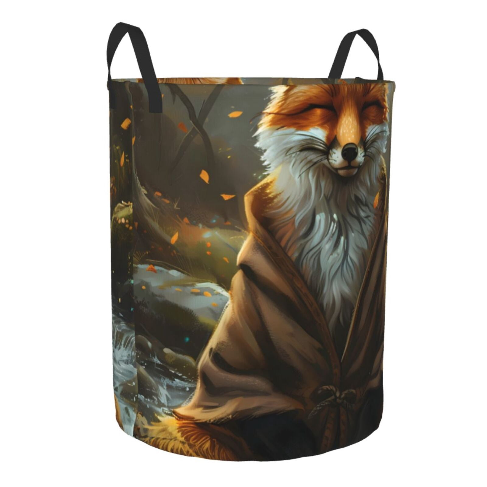 Cauagu Streamside Meditating Fox for Laundry Basket,Collapsible Organizer Basket for Storage Bin ...