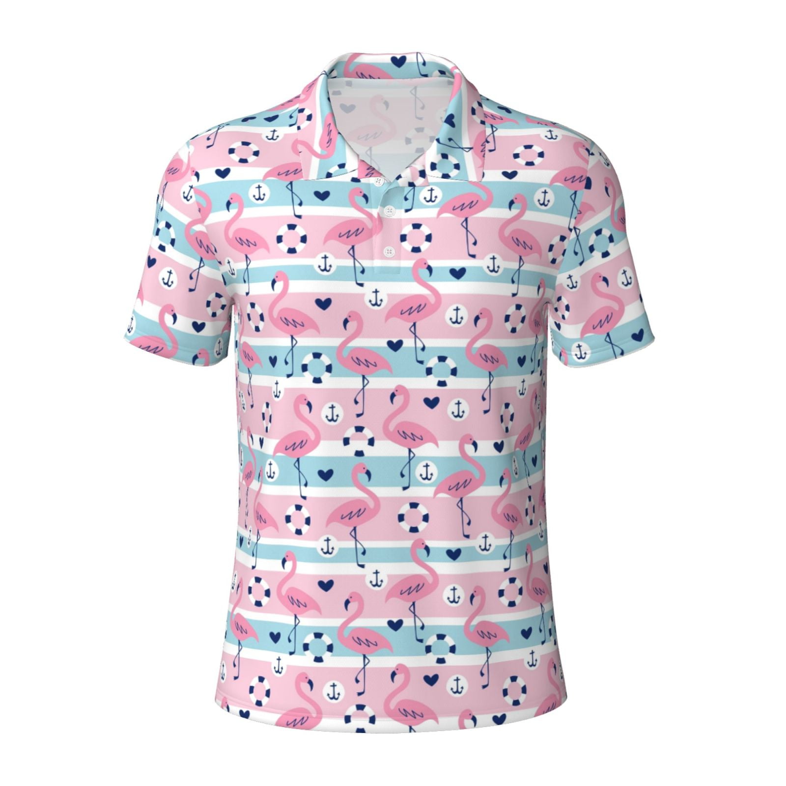 Cauagu Striped Flamingo Print Men's Polo Shirts, Short-Sleeve Polo ...