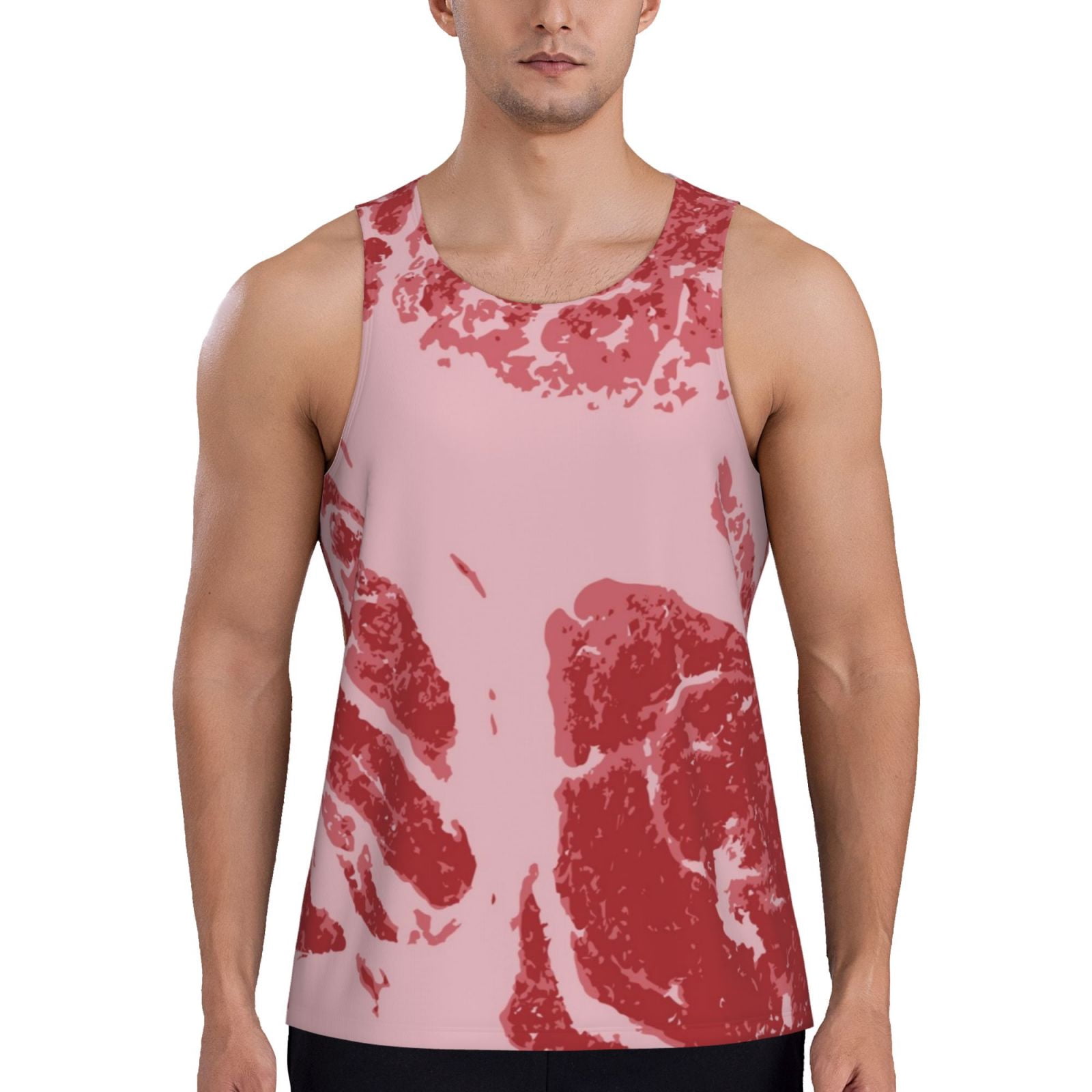 Cauagu Striped Meat Print Men's Sleeveless Muscle Shirts,Tank Tops ...