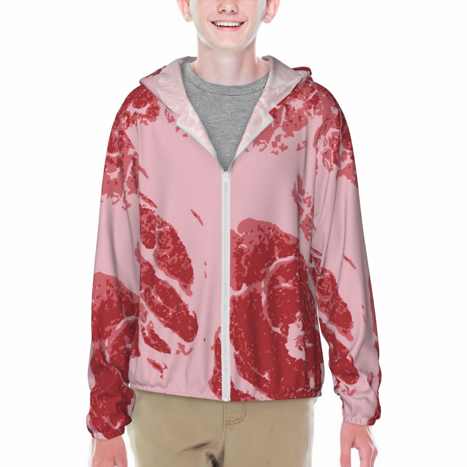 Cauagu Striped Meat Print Sun Protection Jacket for Teen,Full-Zipper ...