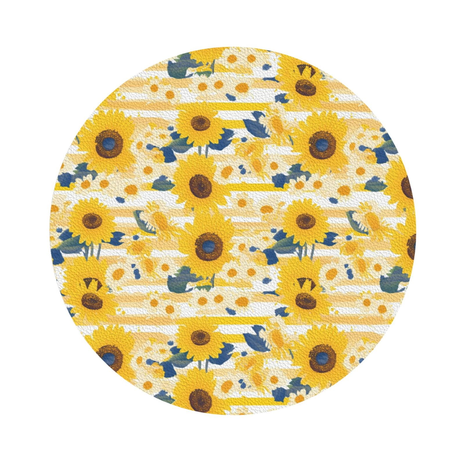 Cauagu Striped Sunflower Daisy for Round Coaster,Drink Coasters Set of ...