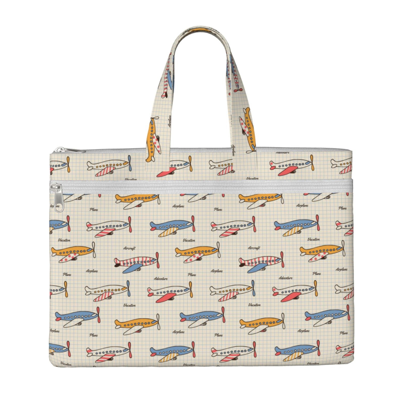 Cauagu Striped Vintage Planes Pattern Canvas Tote File Bag, Zipper Tote ...