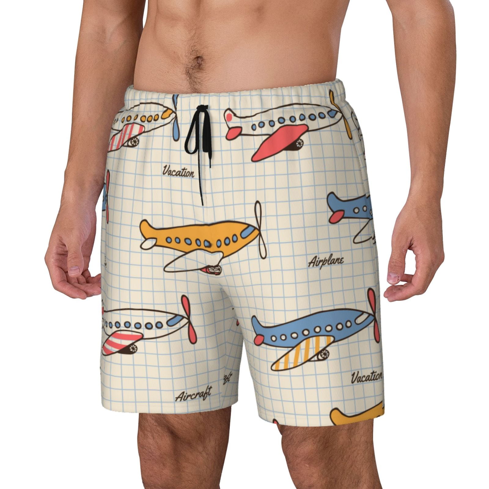 Cauagu Striped Vintage Planes Print Mens Swim Trunks Quick Dry Board ...