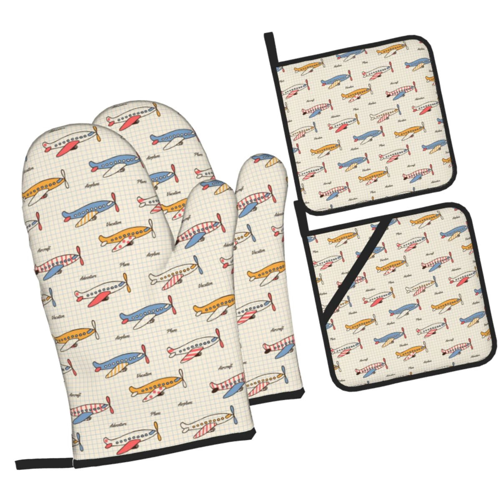 Cauagu Striped Vintage Planes Print Oven Mitts and Pot Holders 4 pcs ...