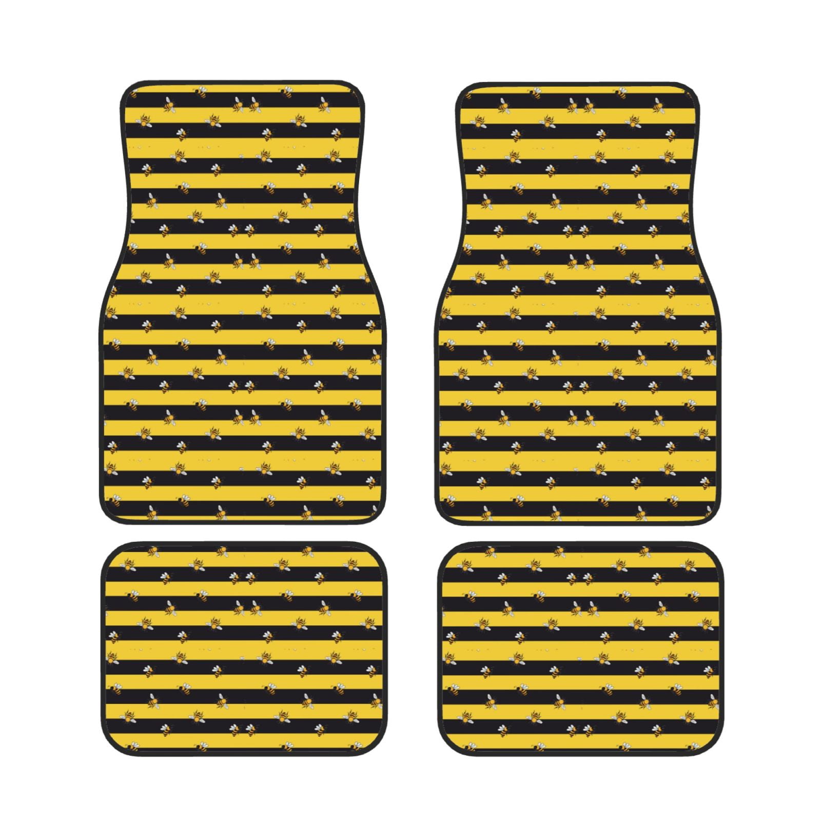 Cauagu Striped With Bees Pattern Car Floor Mat Set of 4,Car Carpet Mats ...