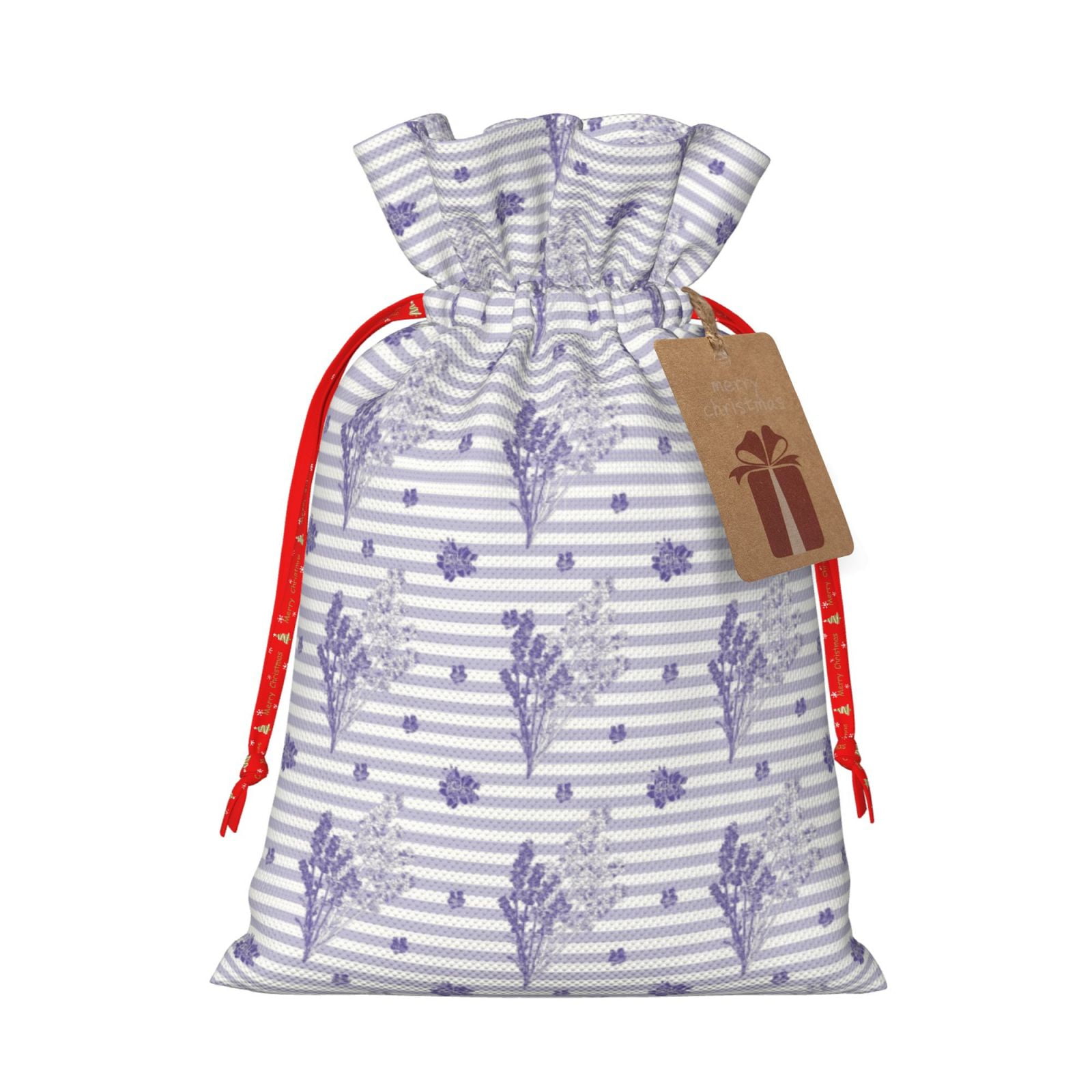 Cauagu Stripes and Sprigs of Lavender Pattern Christmas Gift Bag ...