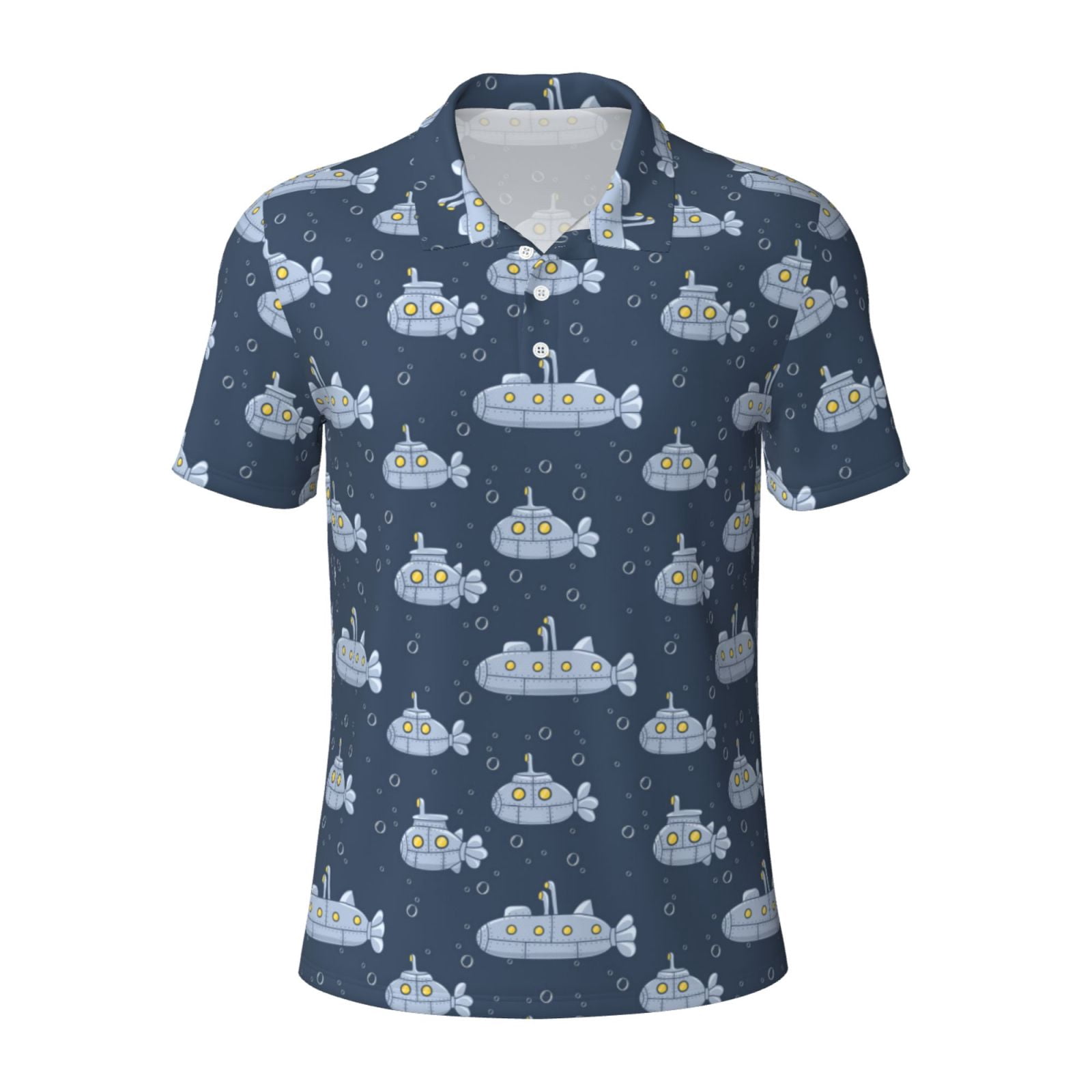 Cauagu Submarine With Periscope Print Men's Polo Shirts, Short-Sleeve ...