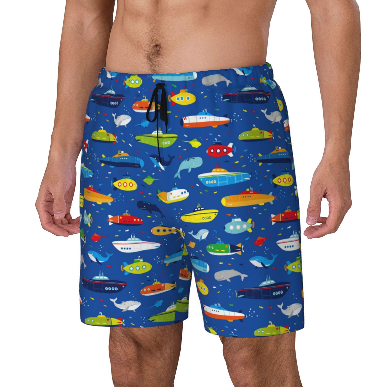Cauagu Submarines And Whales Print Mens Swim Trunks Quick Dry Board ...