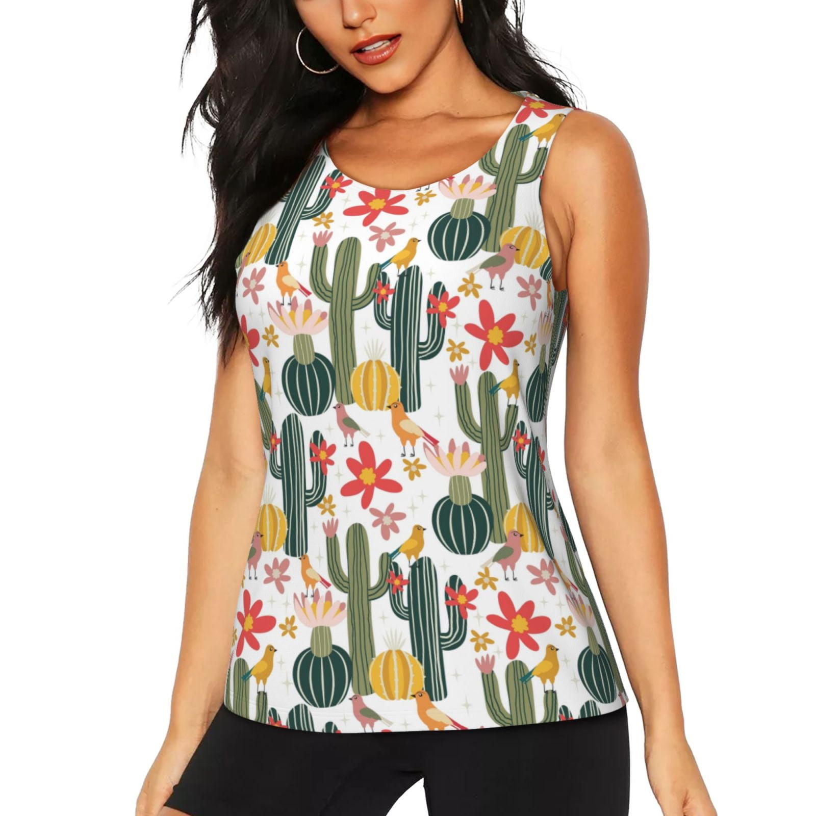 Cauagu Summer Cactus With Blooming for Women's Workout Tank Tops ...