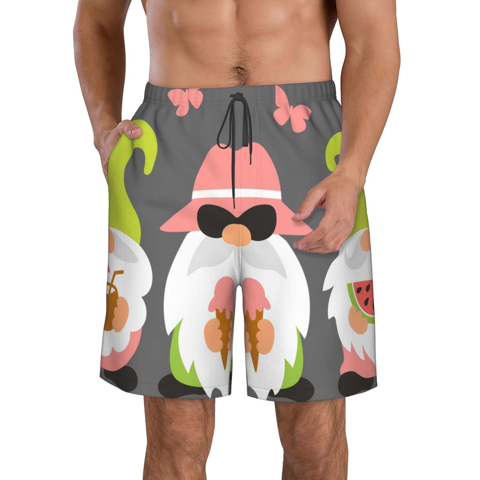 Cauagu Summer Gnome 1 Print Men's Swim Trunks,Hawaiian Bathing Suit ...