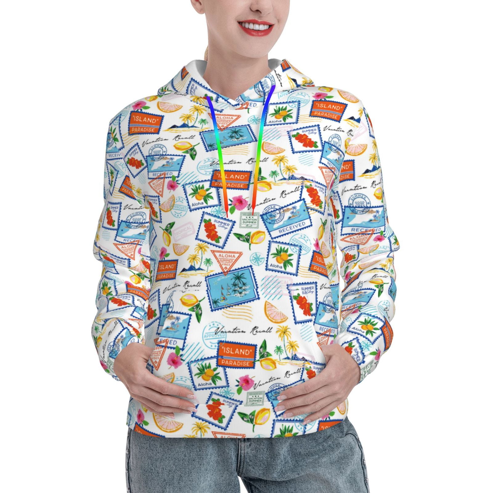 Cauagu Summer Stamp for Women's Hooded Sweatshirts Pullover Hoodie for Women Fall Workout Sweat ...