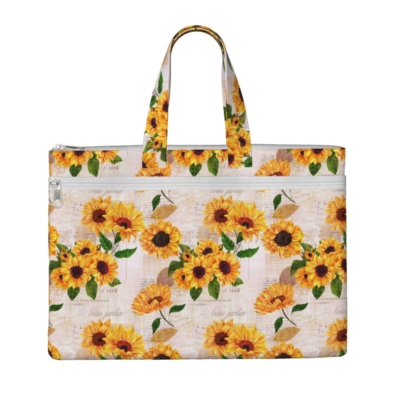 Cauagu Sunflower 5 Pattern Canvas Tote File Bag, Zipper Tote Bag ...