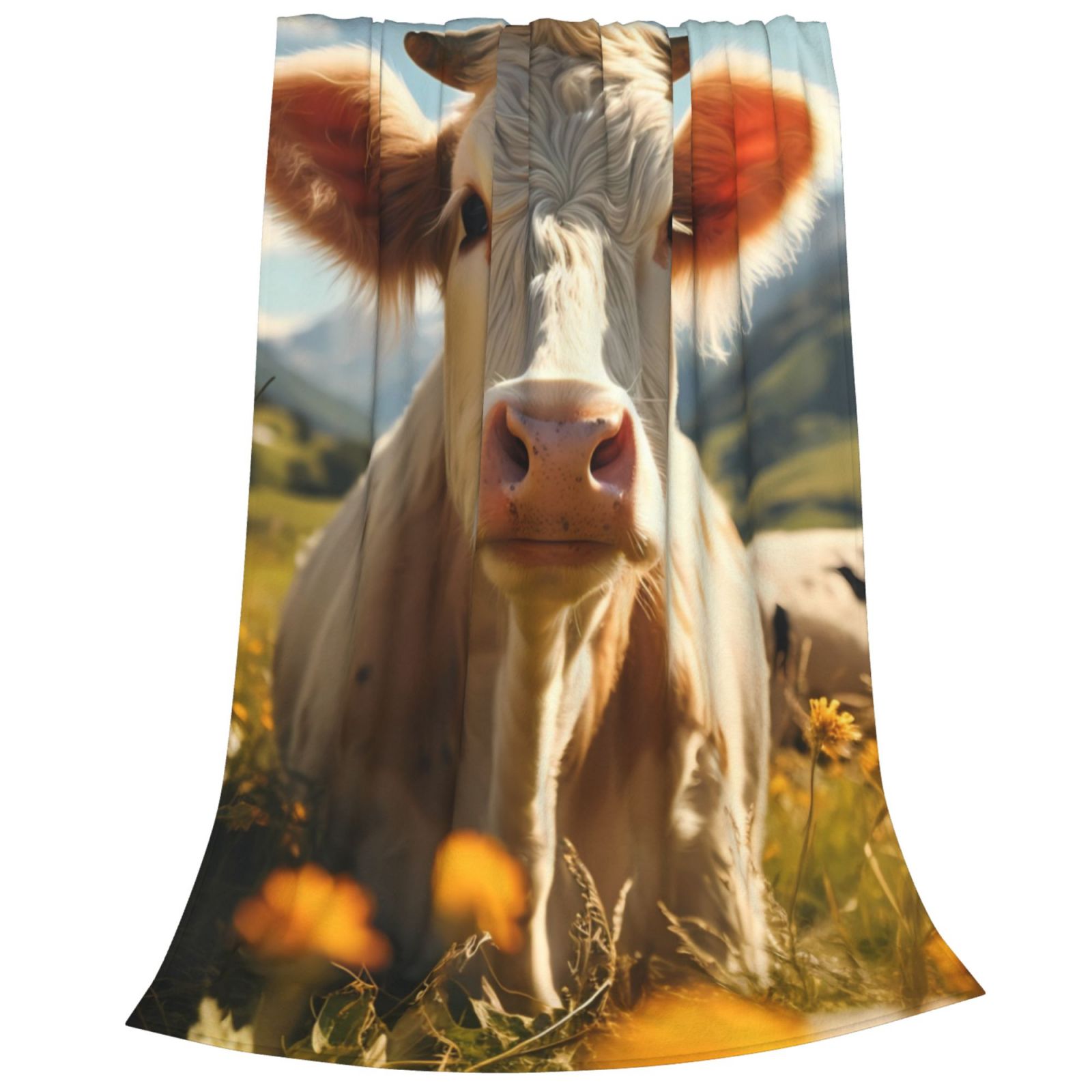 Cauagu Sunflower Cow Pasture Pattern Flannel Bed Blankets,Fleece ...