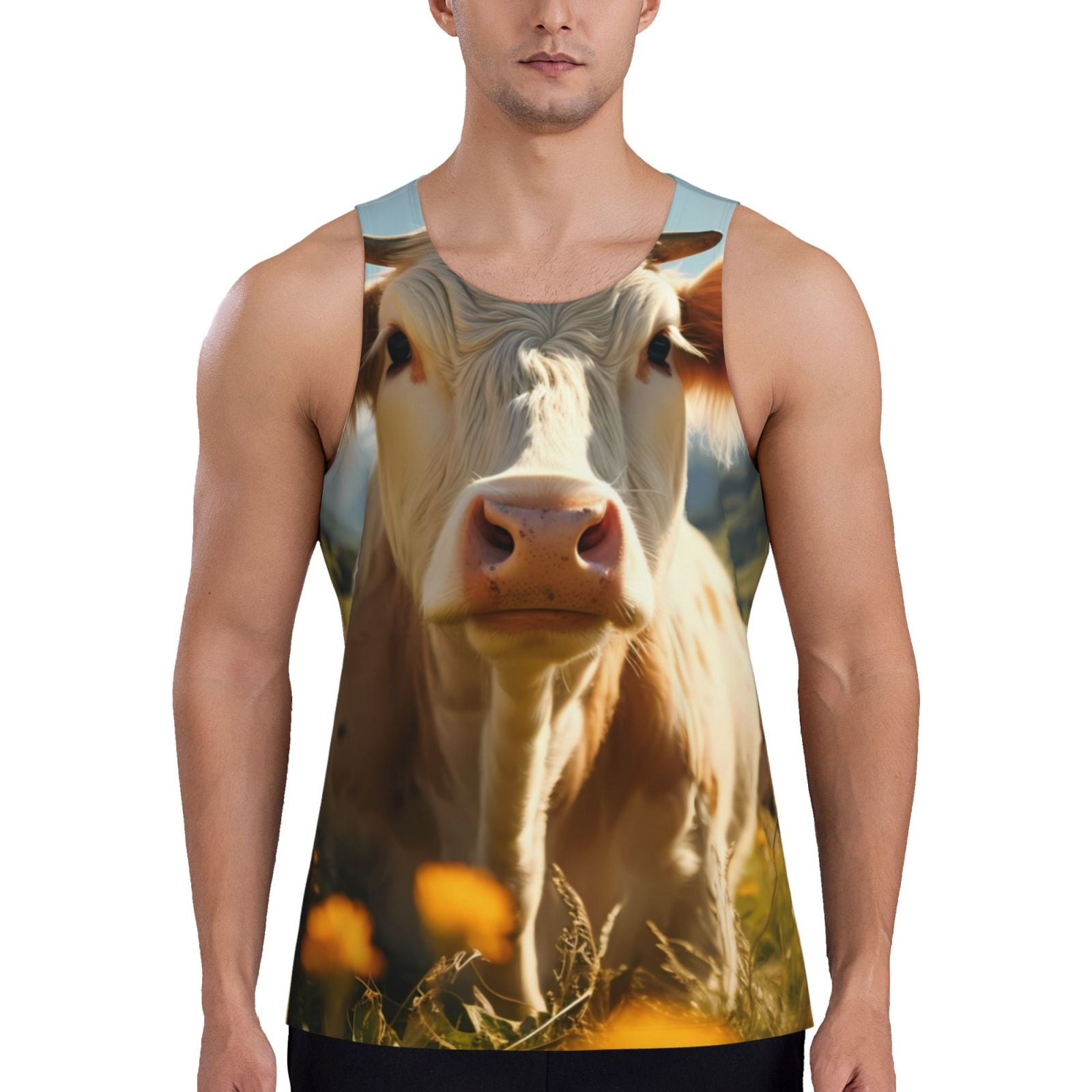 Cauagu Sunflower Cow Pasture Print Men's Sleeveless Muscle Shirts,Tank ...