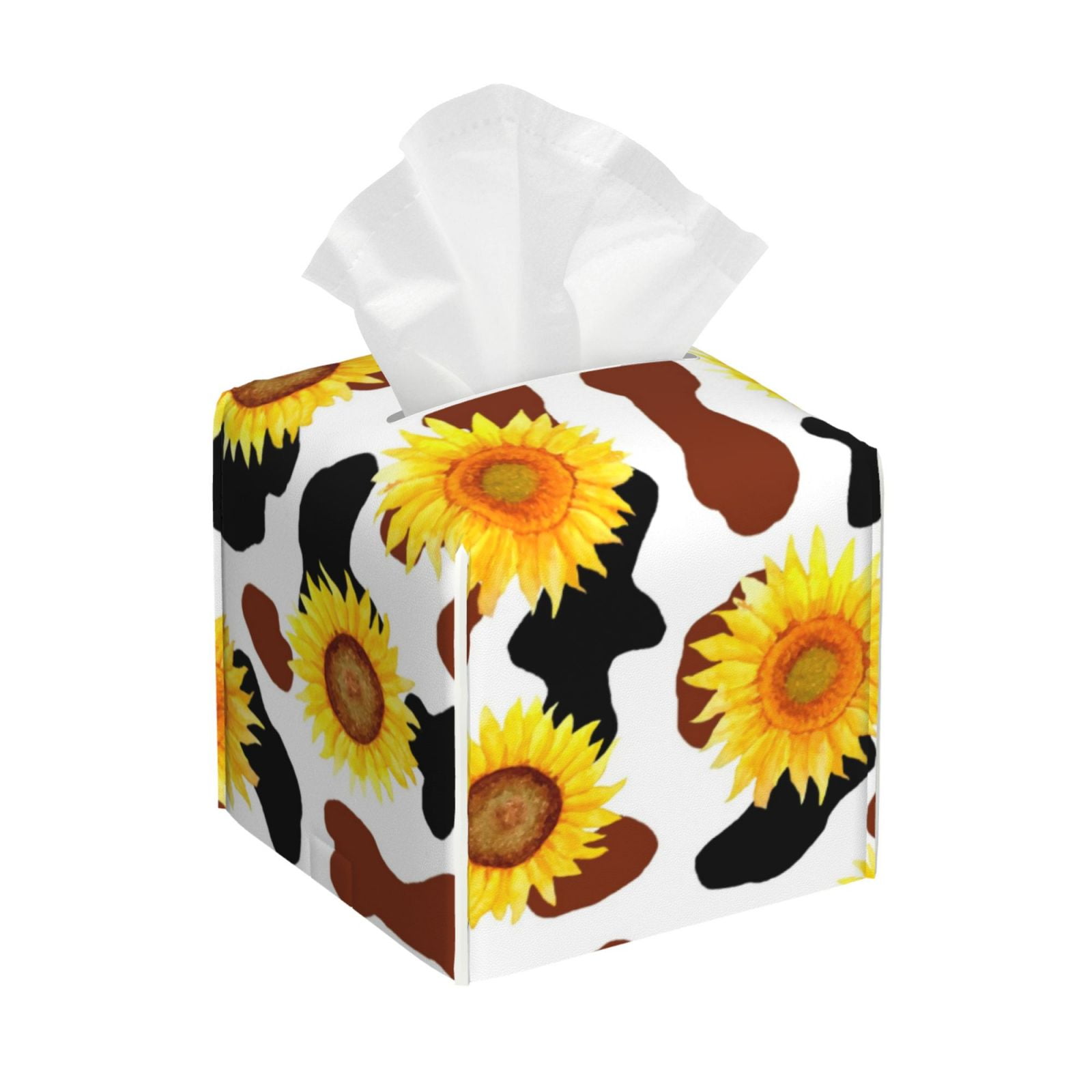 Cauagu Sunflower Cow Print Tissue Box Cover,Leather Square Holder ...