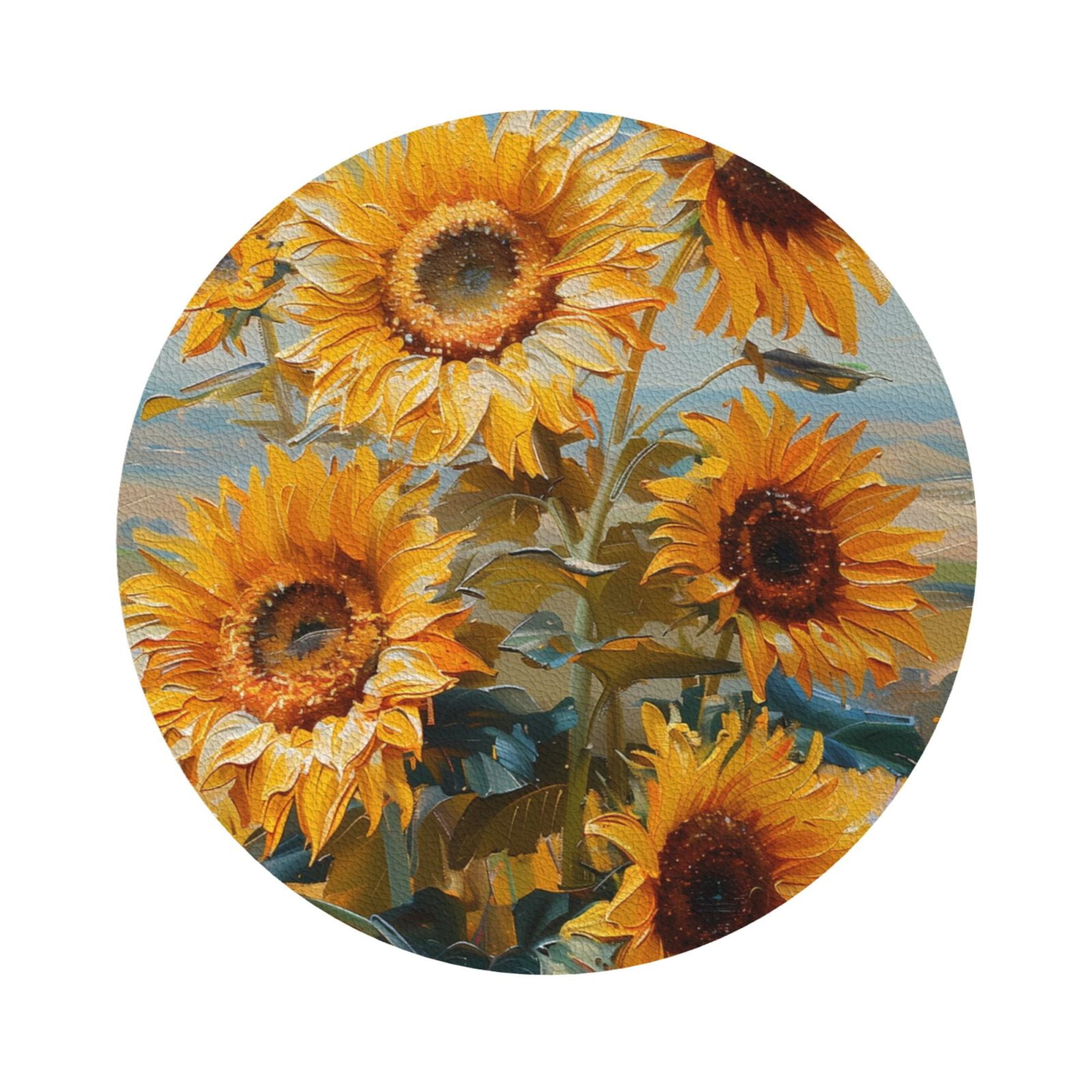 Cauagu Sunflower Field Art for Round Coaster,Drink Coasters Set of 4 ...