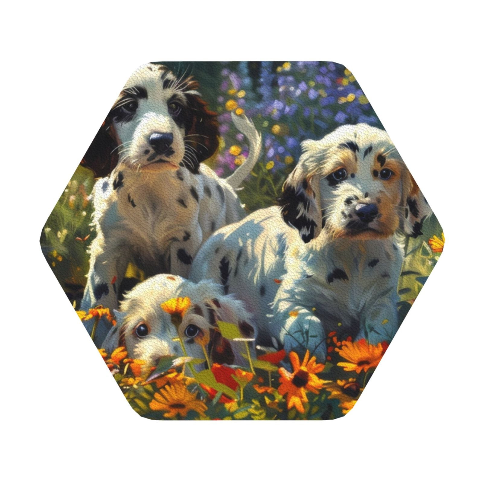 Cauagu Sunflower Field Spotted Dog for Round Coaster,Drink Coasters Set ...