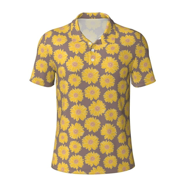 Cauagu Sunflower Print Men's Polo Shirts, Short-Sleeve Polo Shirts for ...