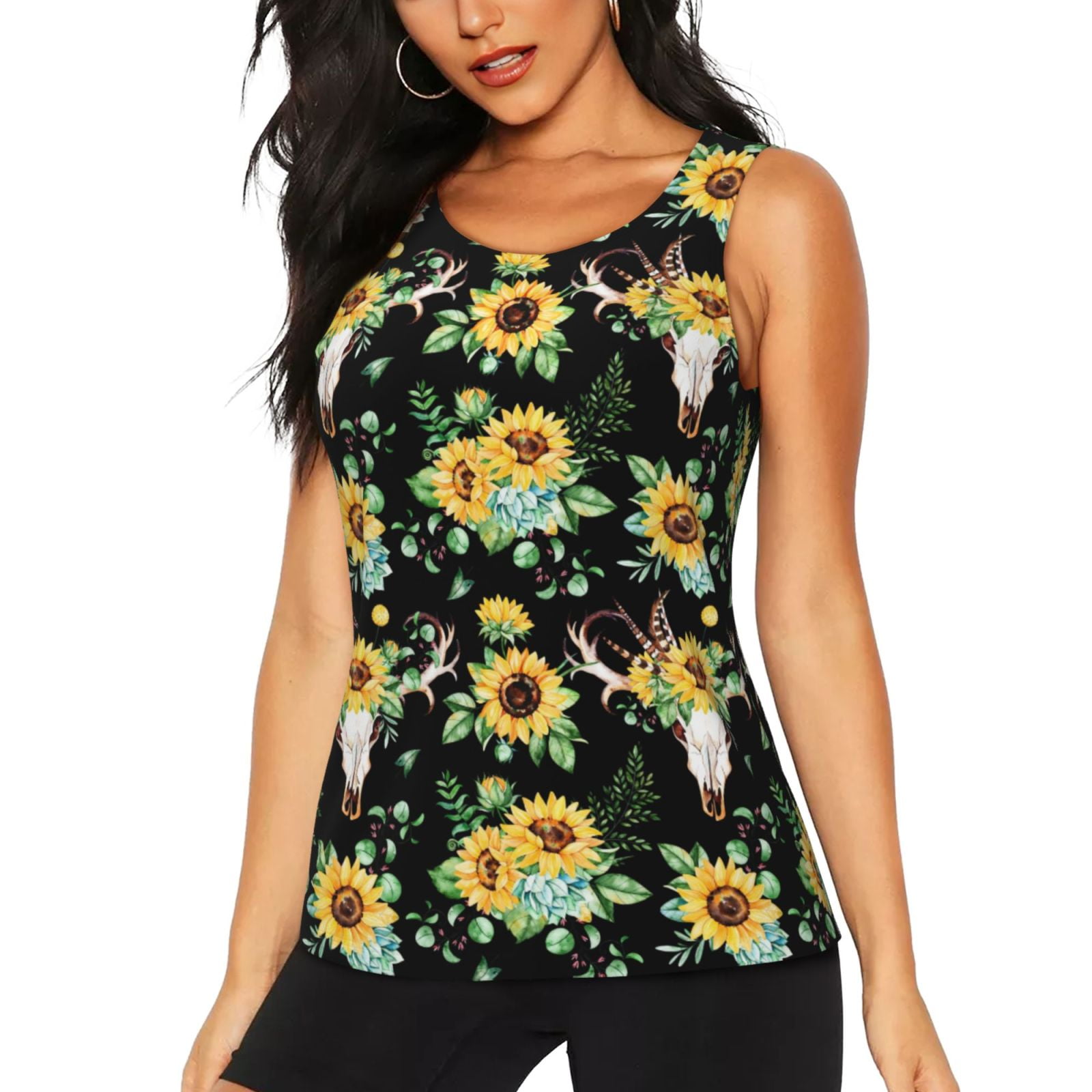 Cauagu Sunflower Skull Boho for Women's Workout Tank Tops Sleeveless ...