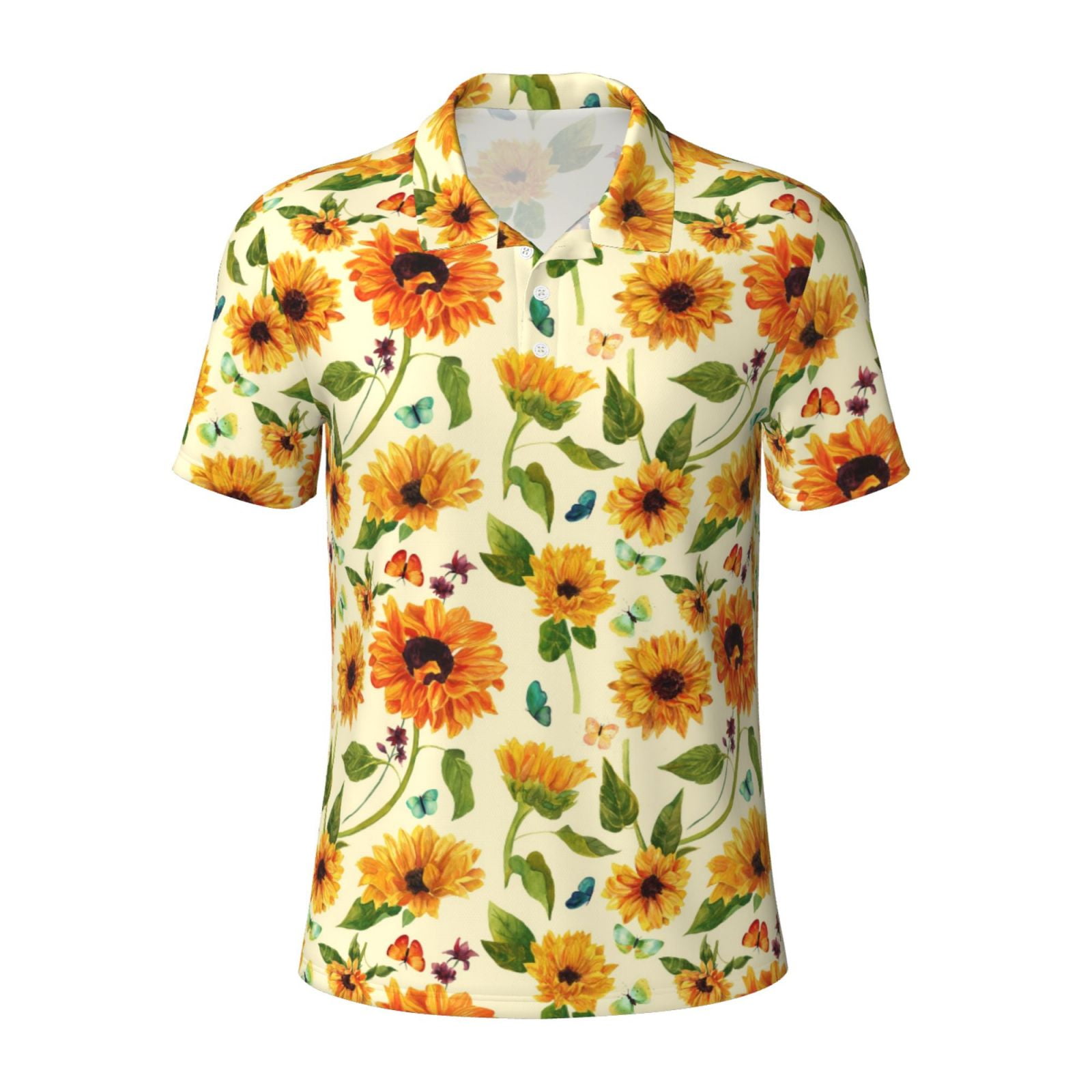 Cauagu Sunflowers And Butterflies Print Men's Polo Shirts, Short-Sleeve ...