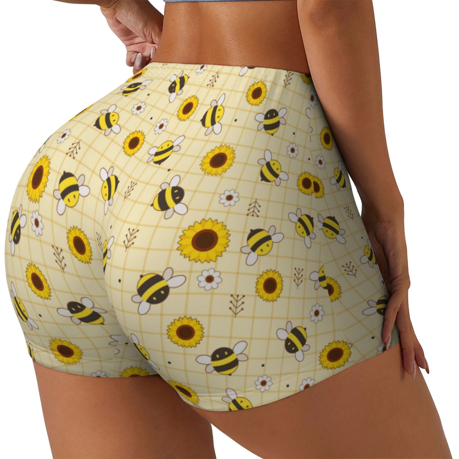 Cauagu Sunflowers Bee for Womens Workout Impact Shorts,Booty Biker ...