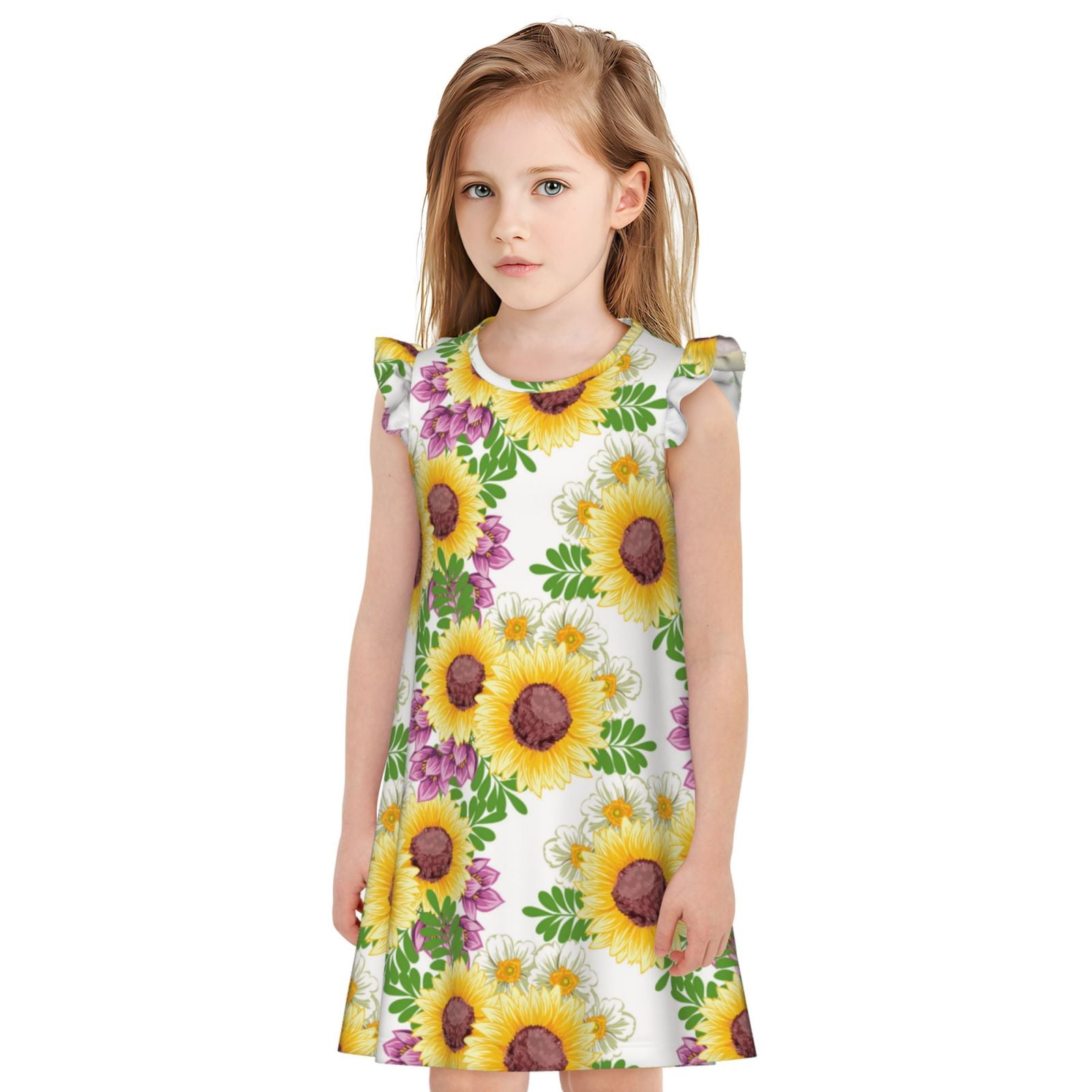 Cauagu Sunflowers Girls Nightgowns Sleepwear Short Sleeve Pajama Dress ...