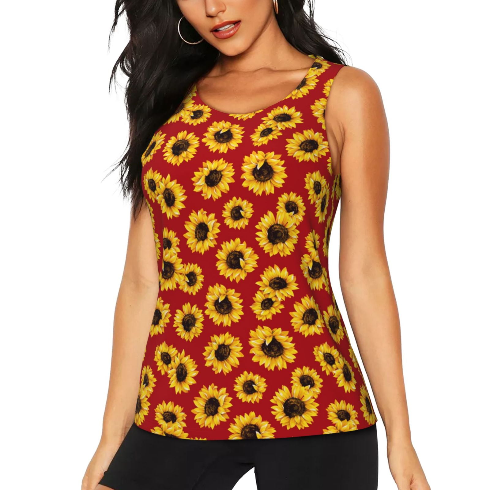 Cauagu Sunflowers On Red for Women's Workout Tank Tops Sleeveless ...