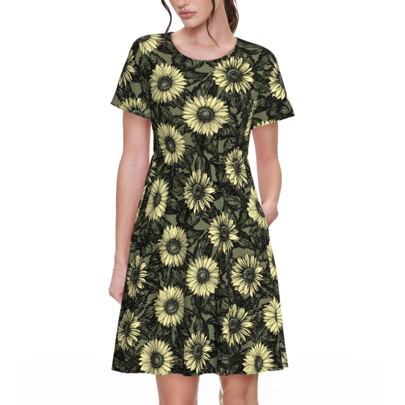 Cauagu Sunflowers Print Summer Dresses for Women 2025 Loose Short ...