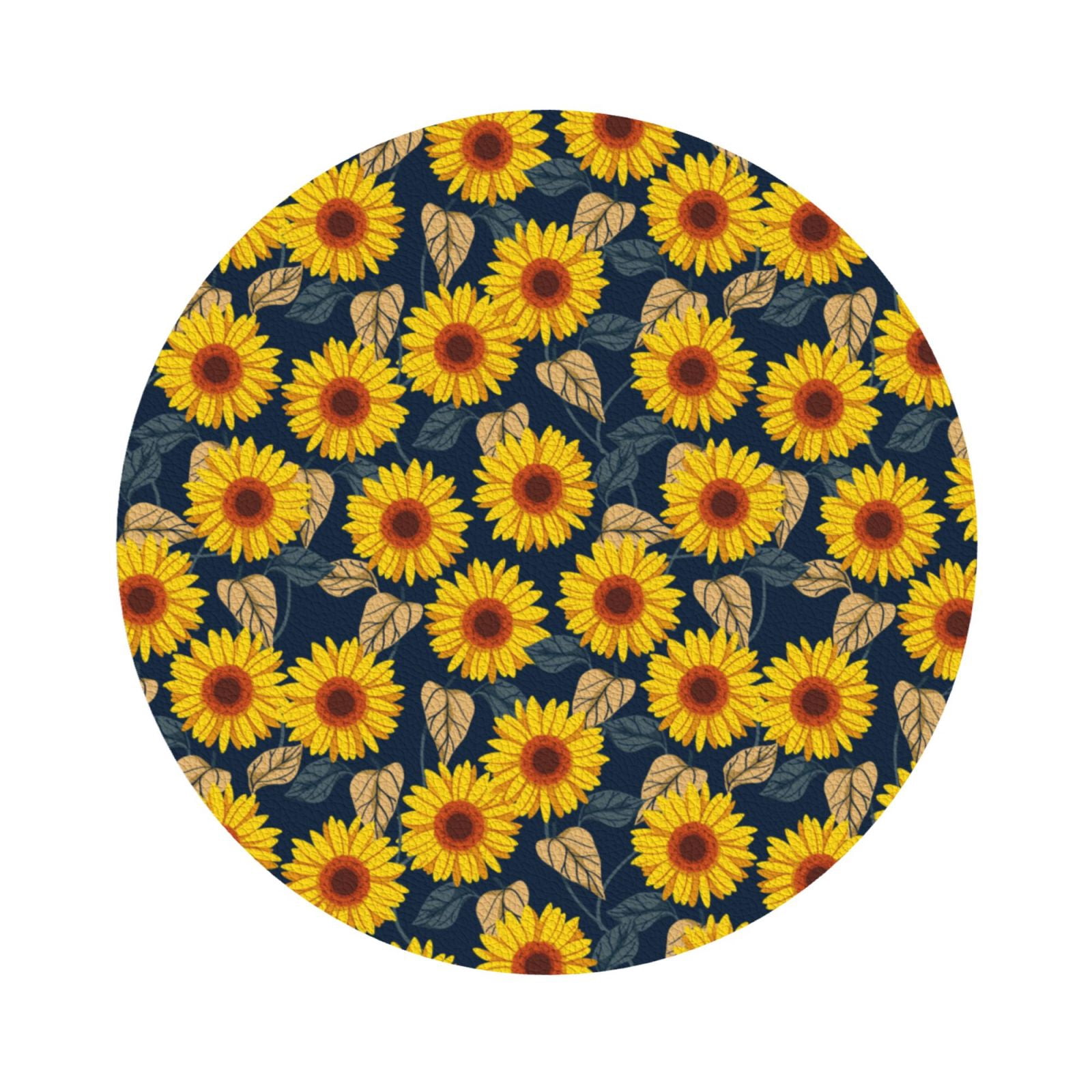Cauagu Sunflowers for Round Coaster,Drink Coasters Set of 4 Leather Bar ...