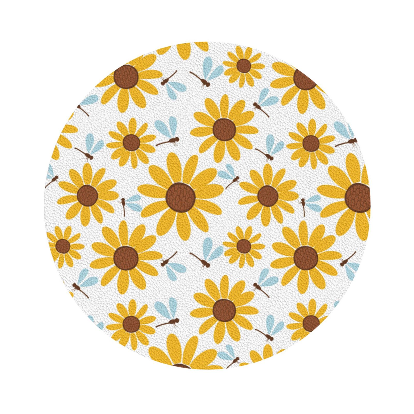 Cauagu Sunflowers for Round Coaster,Drink Coasters Set of 4 Leather Bar ...