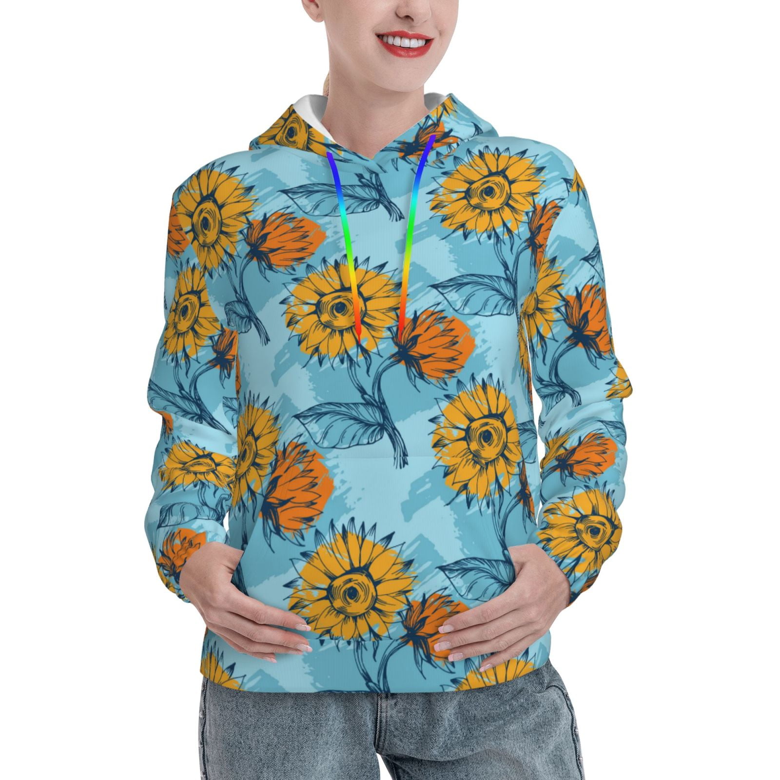 Cauagu Sunflowers for Women's Hooded Sweatshirts Pullover Hoodie for Women Fall Workout Sweat ...