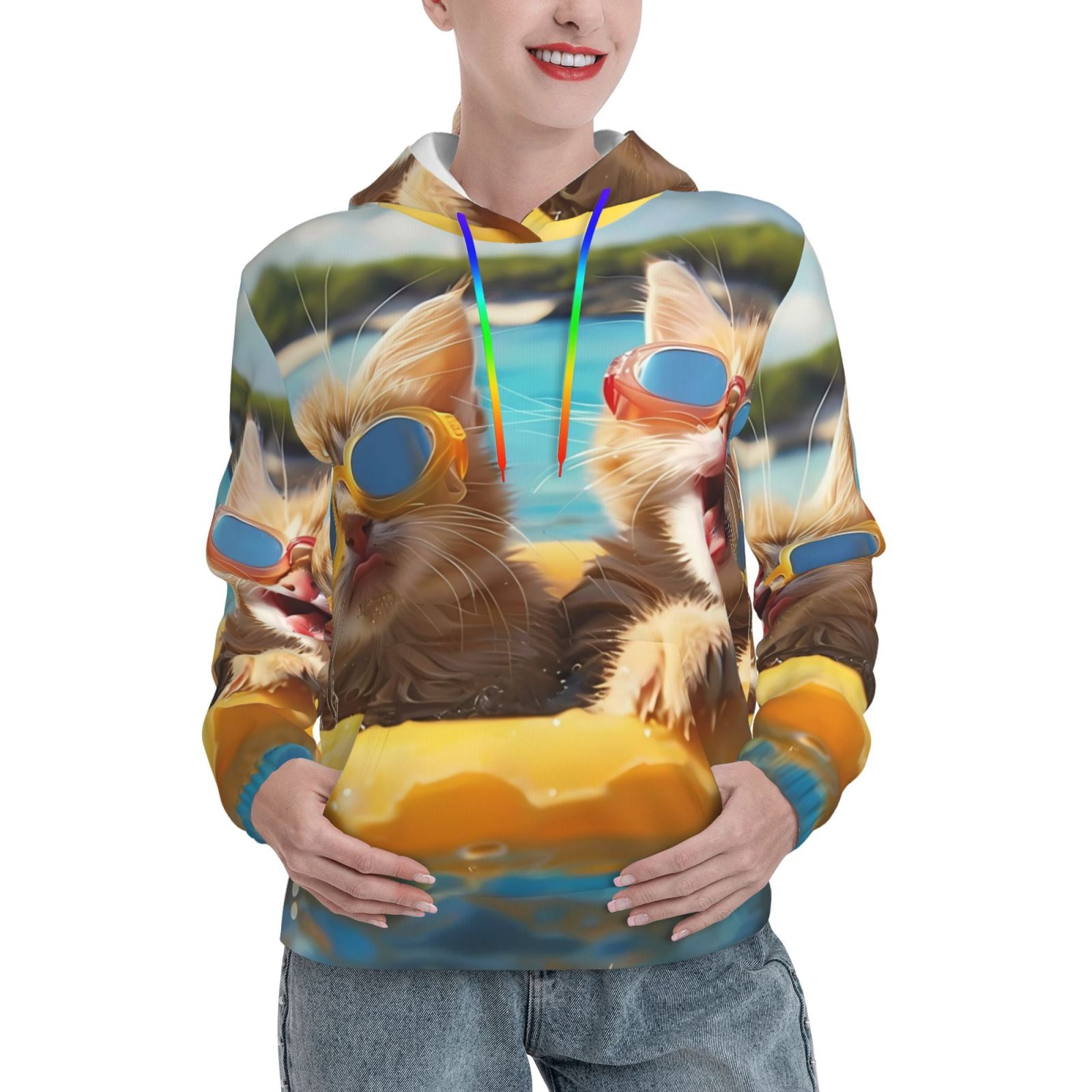Cauagu Sunglasses Beach Kittens for Women's Hooded Sweatshirts Pullover Hoodie for Women Fall ...