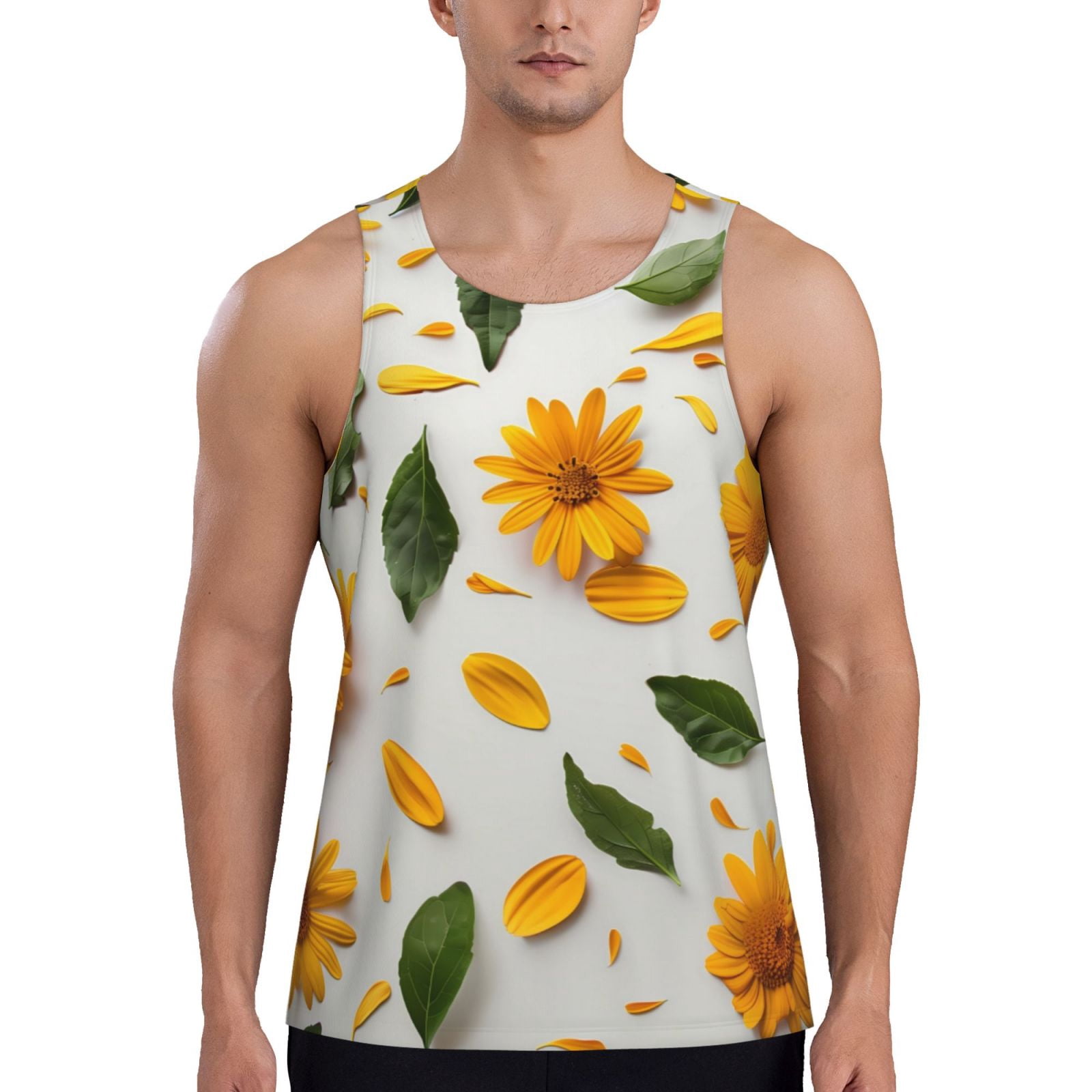 Cauagu Sunny Yellow SunFlower Print Men's Sleeveless Muscle Shirts,Tank ...