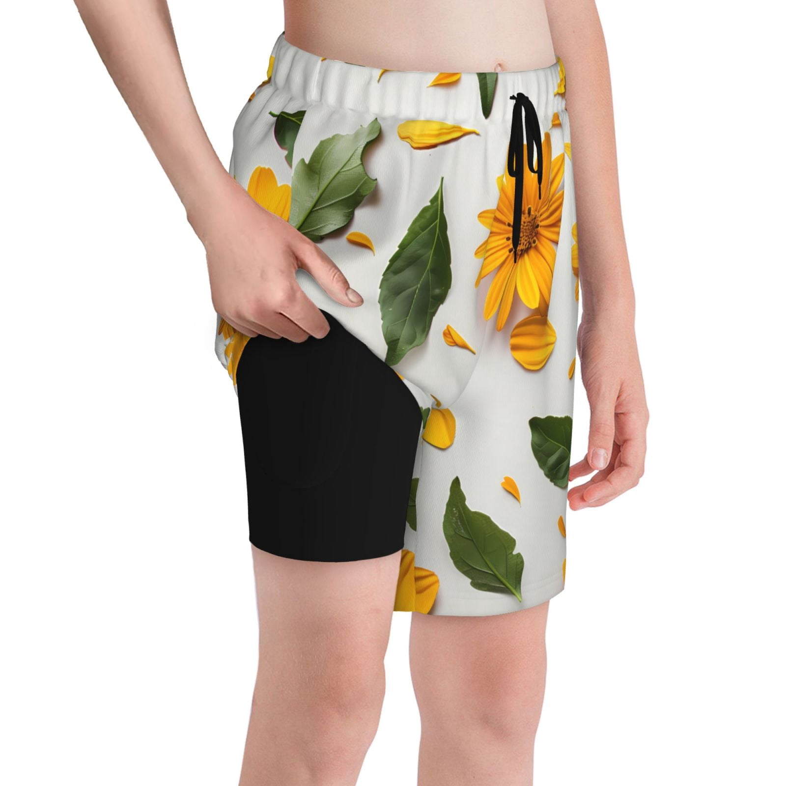 Cauagu Sunny Yellow SunFlower Print Swim Trunks for Men,Youth Boys Swim ...