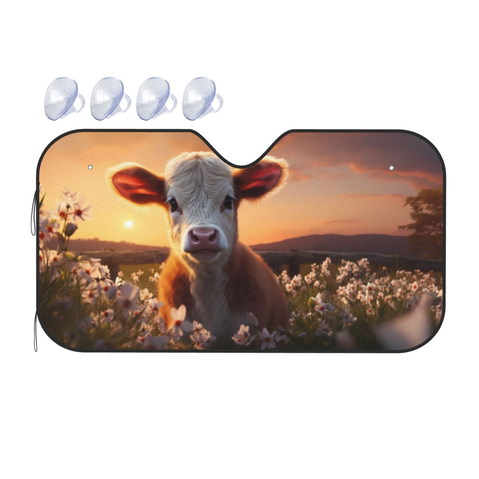Cauagu Sunset Calf Flower Field Print Car Windshield Sunshade,1-Piece ...