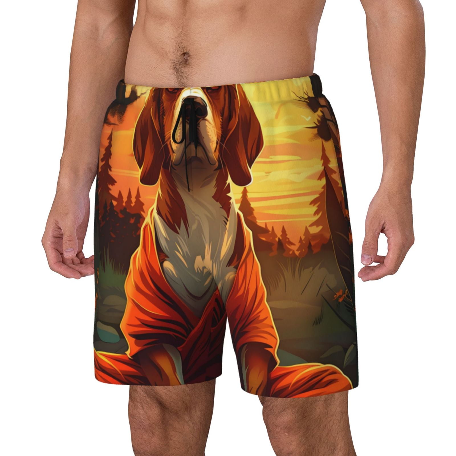 Cauagu Sunset Meditating Dog Print Mens Swim Trunks Quick Dry Board ...
