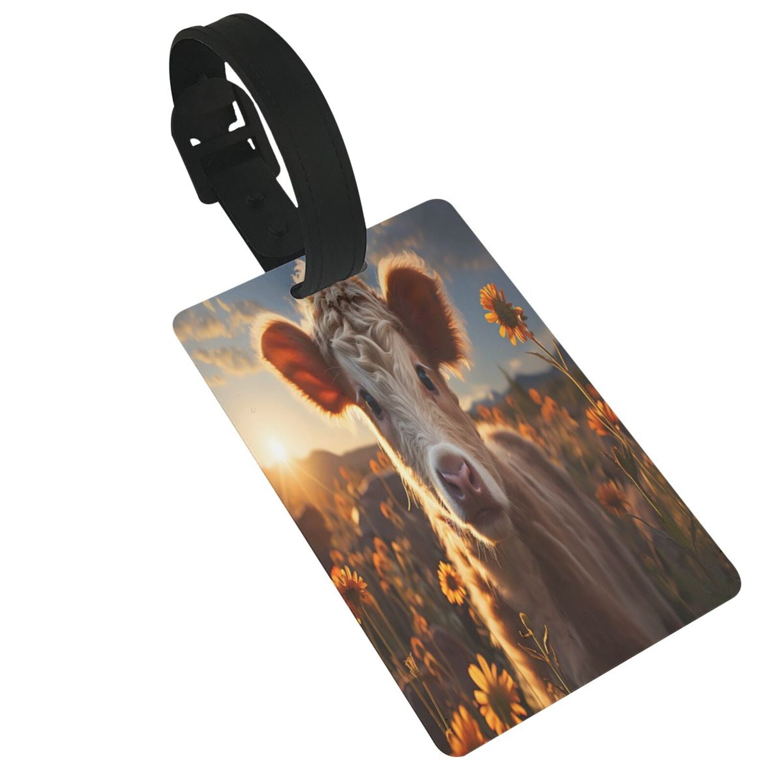Cauagu Sunset Sunflower Small Cow Print PVC Luggage Tag, Suitcase Label ...