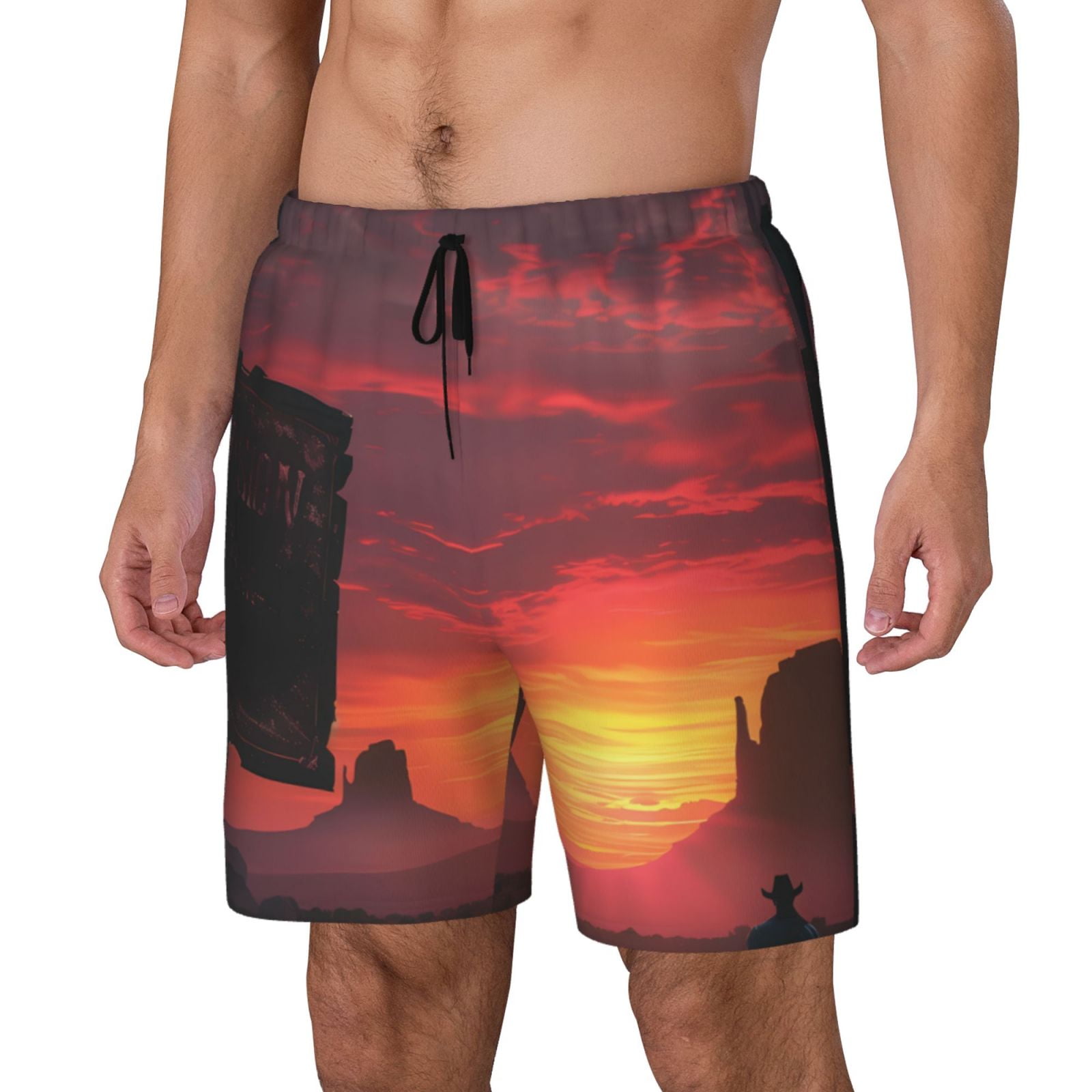 Cauagu Sunset Western Desert Cowboy Print Mens Swim Trunks Quick Dry ...