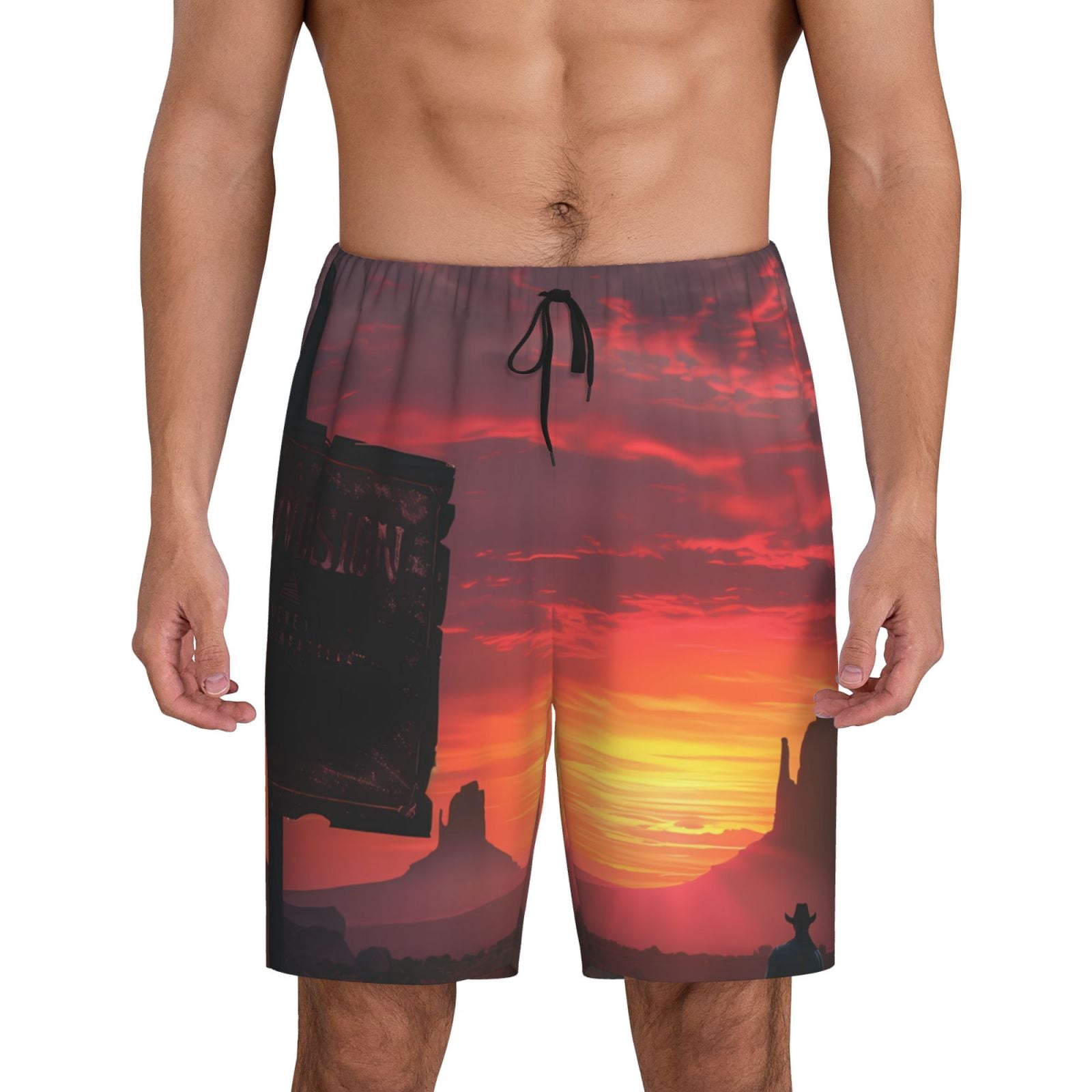 Cauagu Sunset Western Desert Cowboy Print Pajama Bottoms for Men Sleep ...