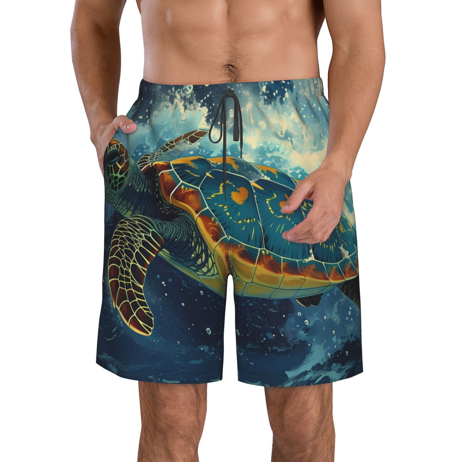 Cauagu Surfing Turtle Print Men's Swim Trunks,Hawaiian Bathing Suit ...