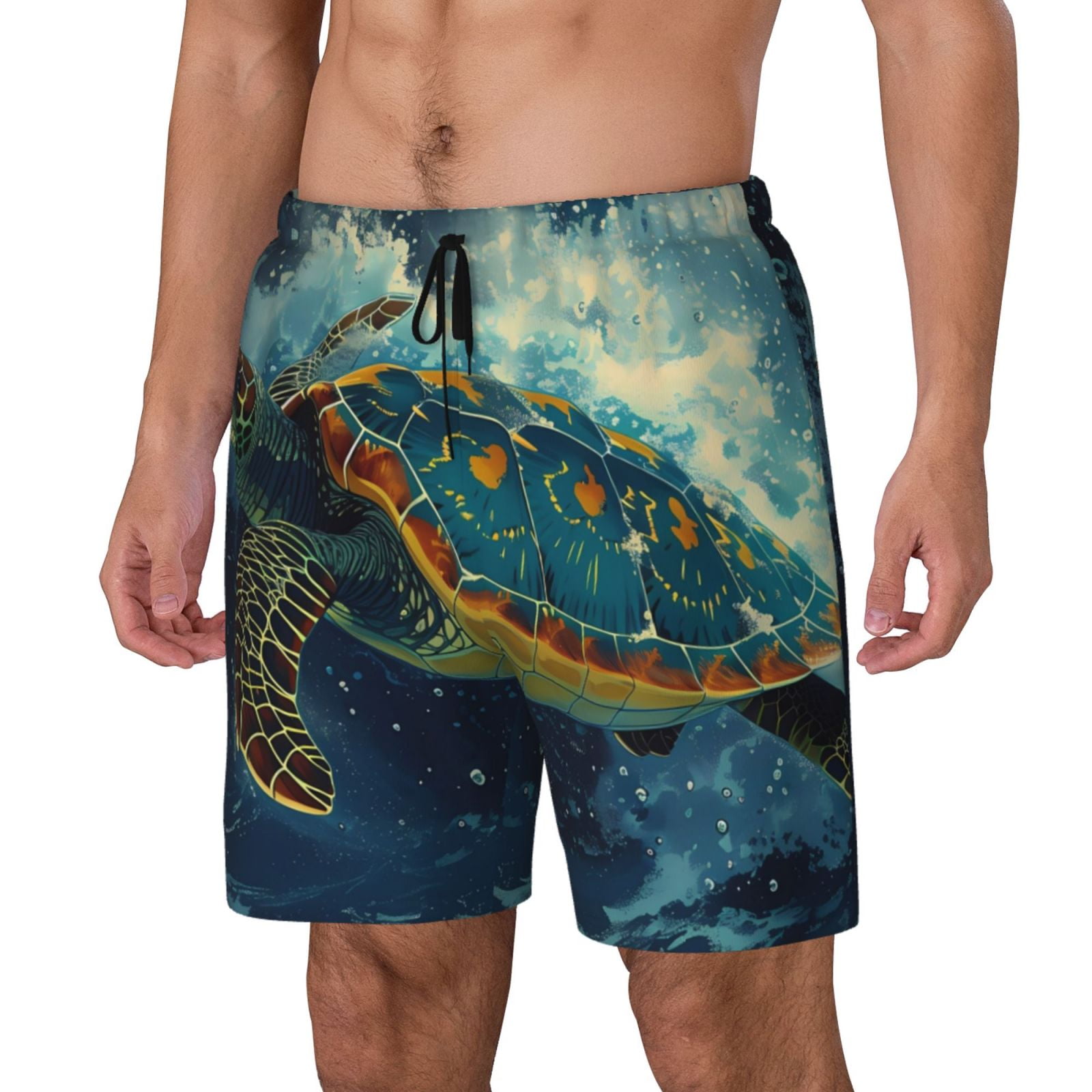 Cauagu Surfing Turtle Print Mens Swim Trunks Quick Dry Board Shorts ...