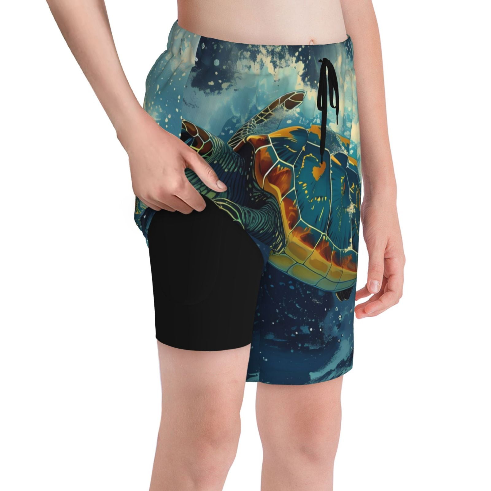 Cauagu Surfing Turtle Print Swim Trunks for Men,Youth Boys Swim Shorts ...