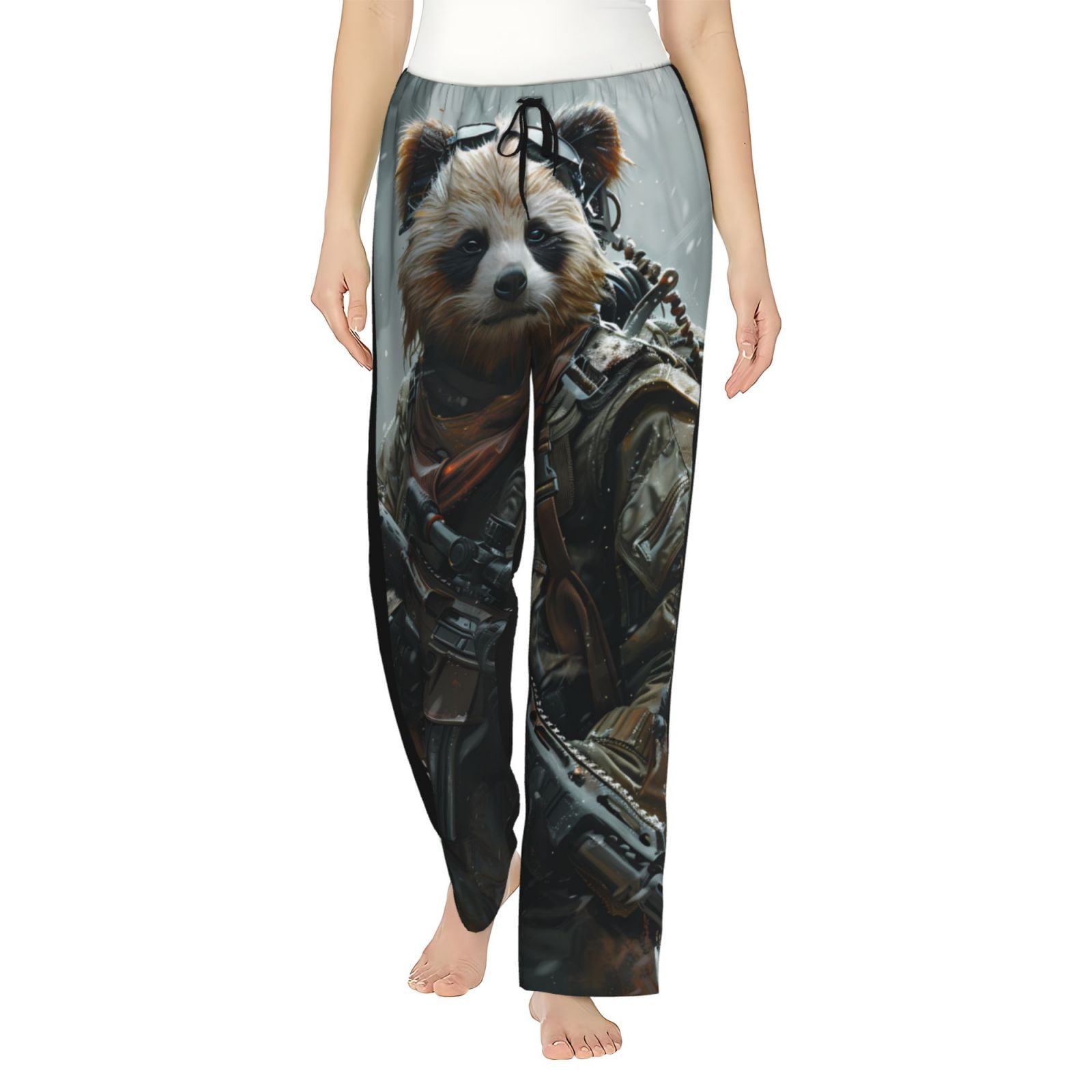 Cauagu Surreal Panda Warrior Pajama Pants for Women Loose Fit Wide Leg ...