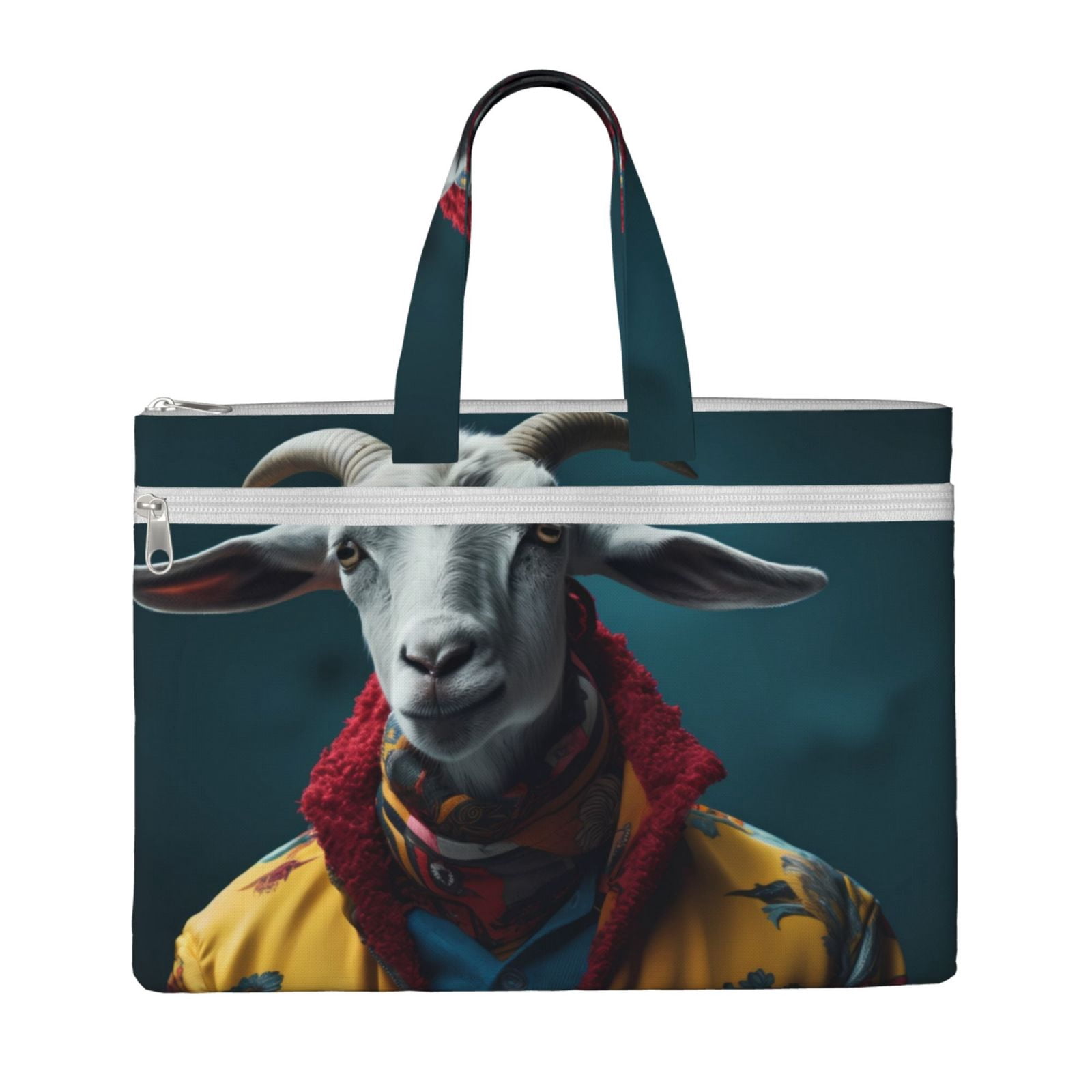 Cauagu Surrealist Goat Pattern Canvas Tote File Bag, Zipper Tote Bag ...