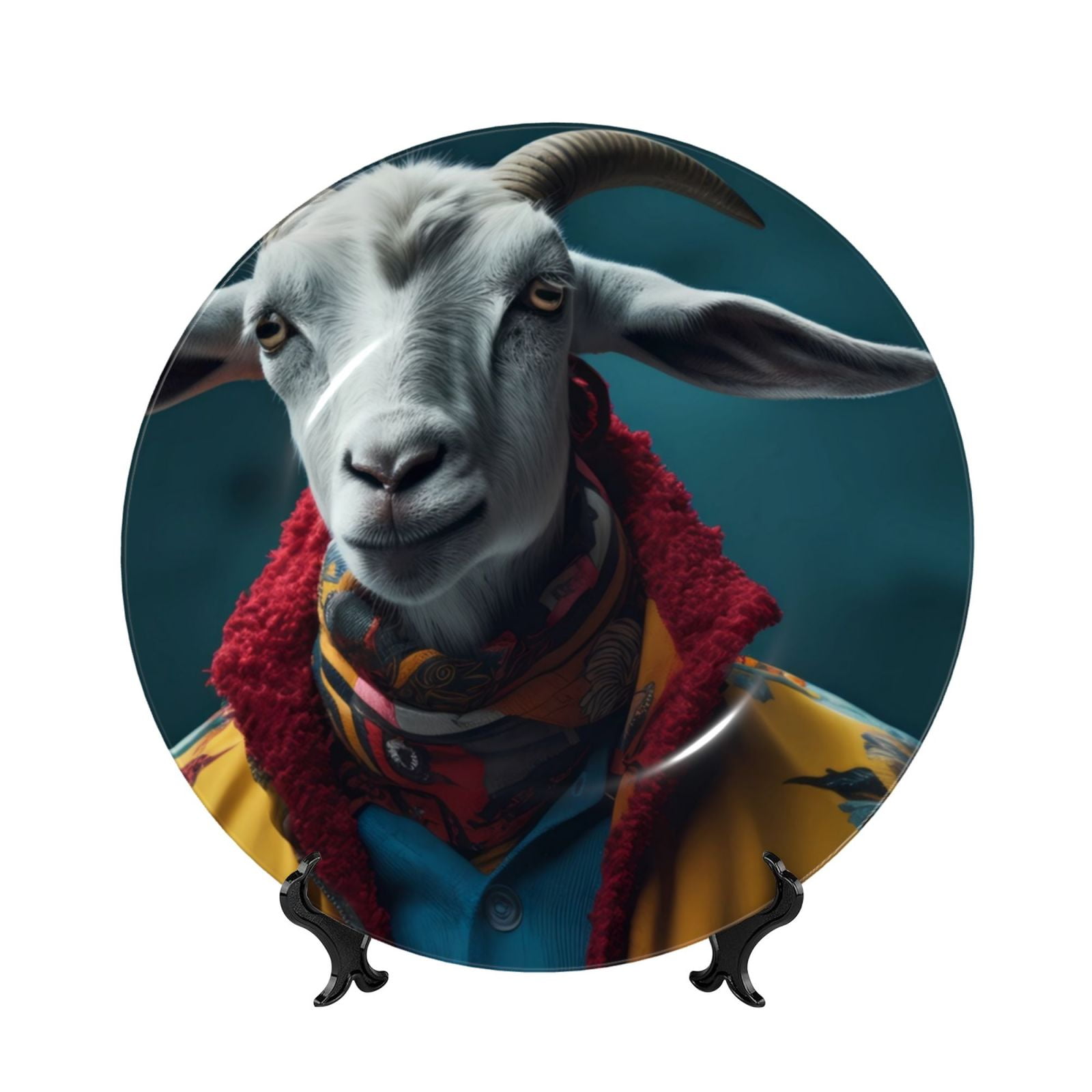 Cauagu Surrealist Goat Print Bone China Decorative Plate, Wall Mount ...